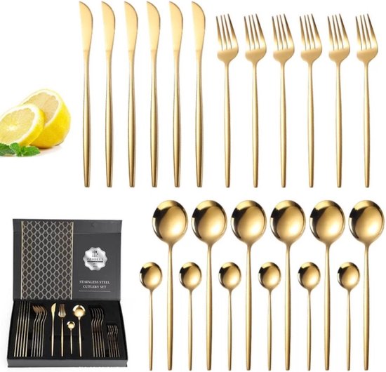 Trendfield Gouden Bestekset 6 Persoons - 24 Delige Bestek Set in Luxe ...