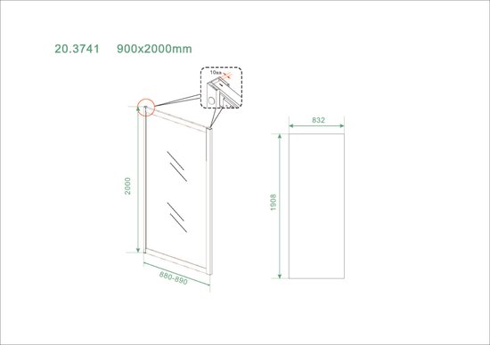 Skyline zijwand 900x2000 mat-zwart 8mm NANO voor Skyline schuifbare ...