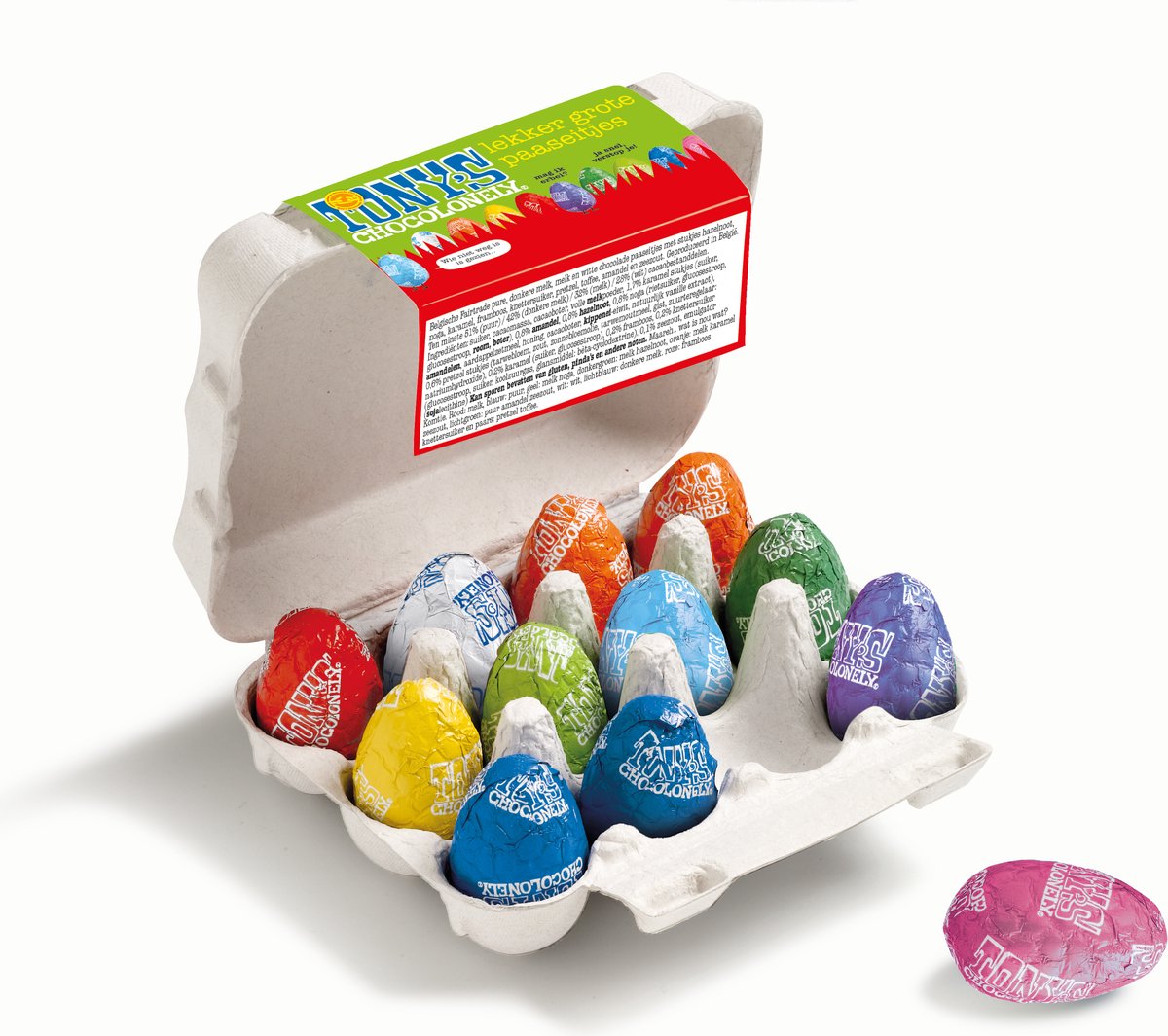 Tony Chocolonely chocolade paaseitjes doos met 12 eitjes in 10 smaken ...