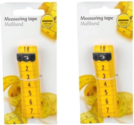 2 x Geel meetlint 150 cm flexibel van plastic - Centimeter ...