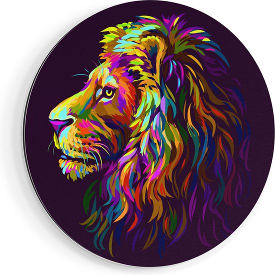 Cercle Mural Artaza Dibond - Lion Coloré - Tête de Lion - Abstrait - Ø ...