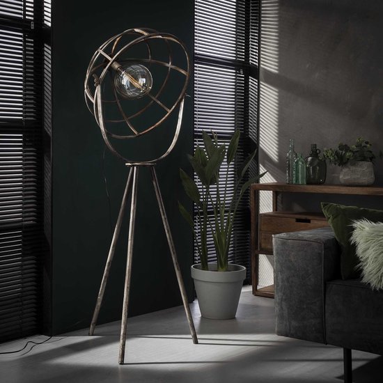 Crea Vloerlamp woonkamer/slaapkamer Dome Ø60 / Oud zilver - Industrieel ...