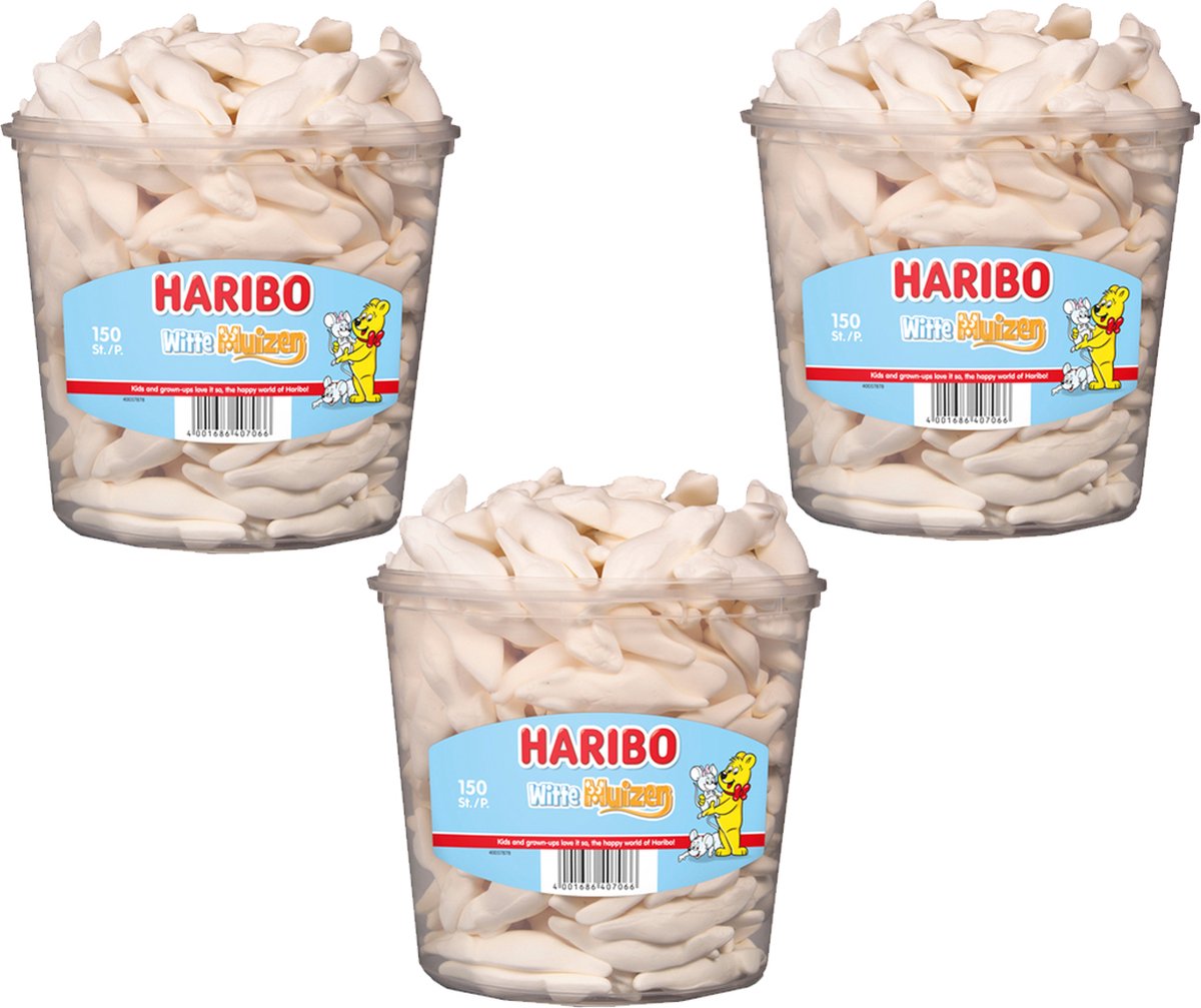 3 silo's Haribo Witte Muizen á 150 stuks - Voordeelverpakking Snoepgoed ...
