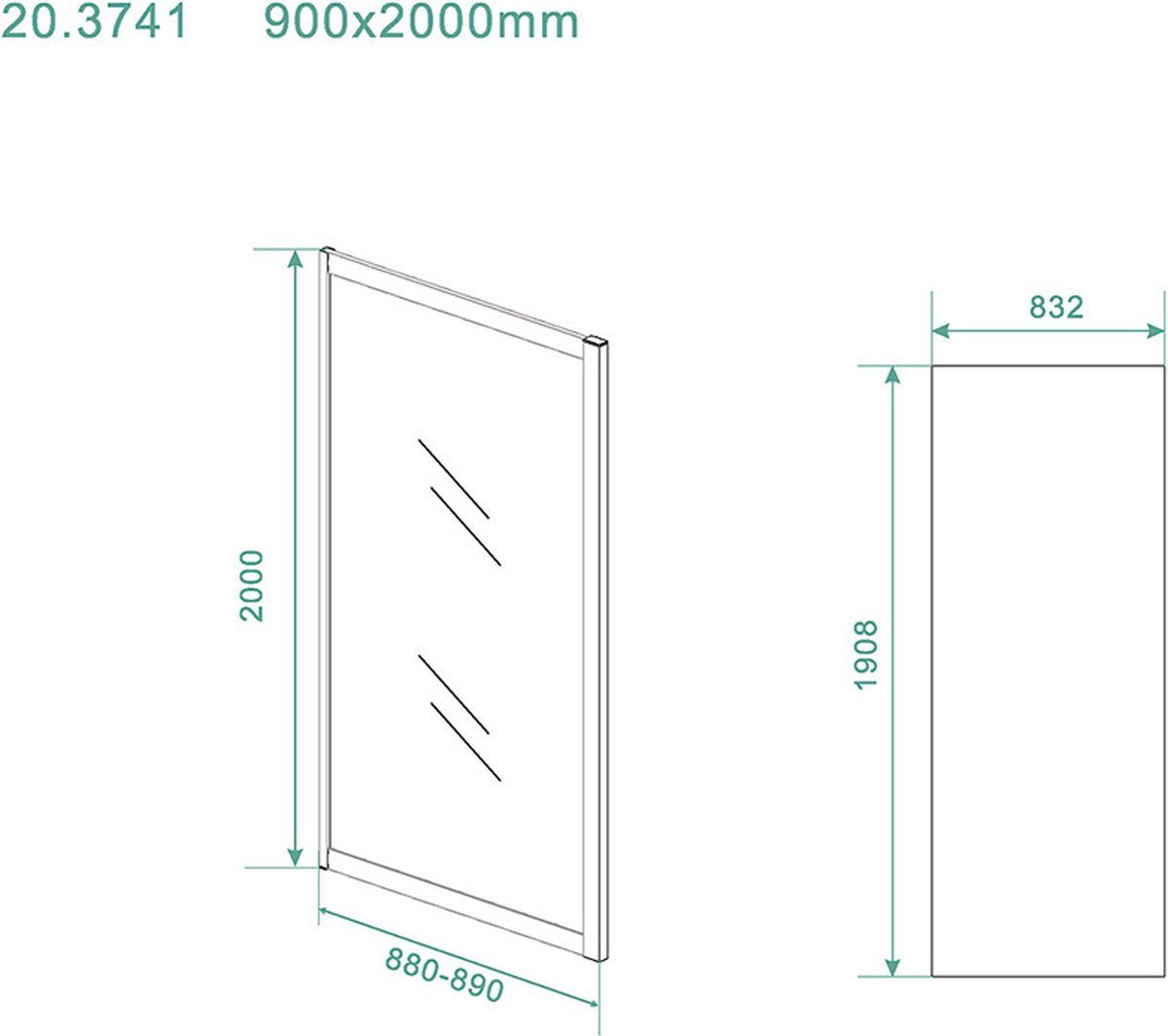 Skyline zijwand 900x2000 mat-zwart 8mm NANO voor Skyline schuifbare ...