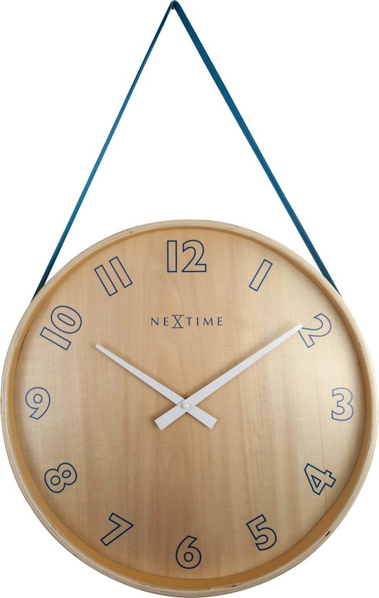 NeXtime - Wandklok - 40 cm - Hout - Blauw - 'Loop Big' | bol