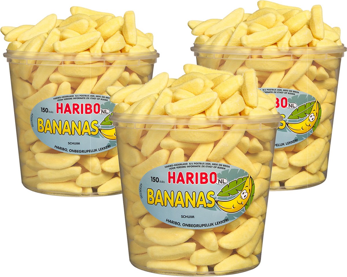 3 silos Haribo Bananas á 150 pièces - Avantage emballage Candy | bol.com