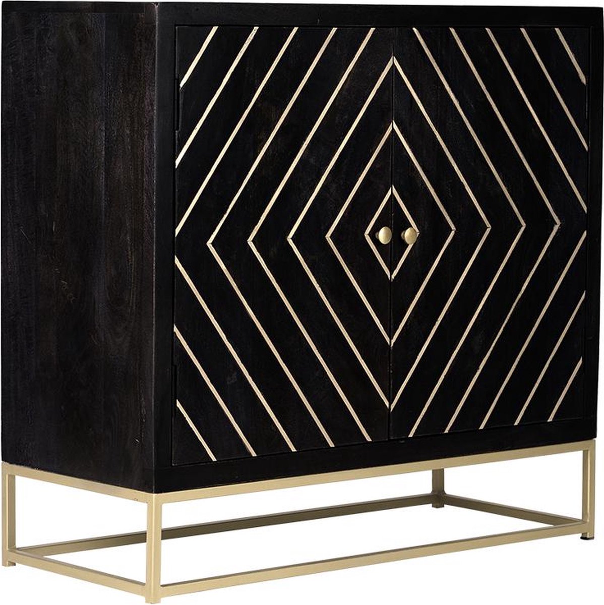 Buffetkast art deco PRISMIN - 2 deuren - Mangohout en metaal - Zwart en ...