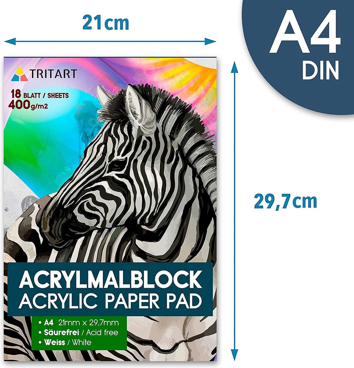 Tritart Acrylpapier A4 400 g/m² I Schilderspons voor acrylverf 18 vellen Wit I... | bol.com