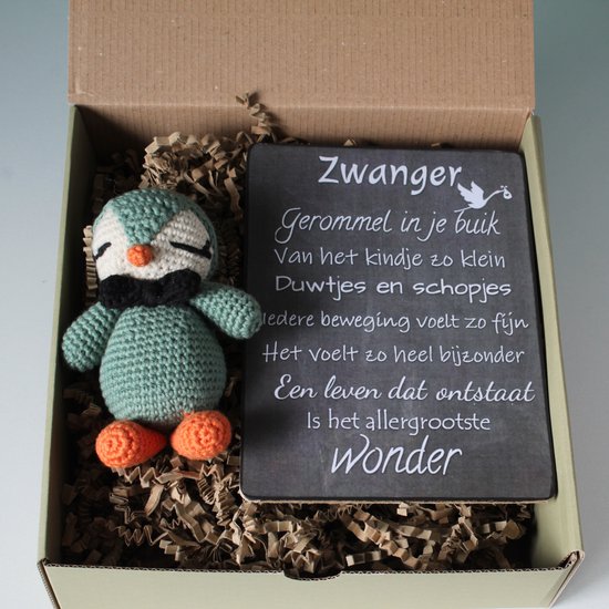 Minibox Pinguin Groen - cadeau baby - handgemaakt knuffel - cadeau ...