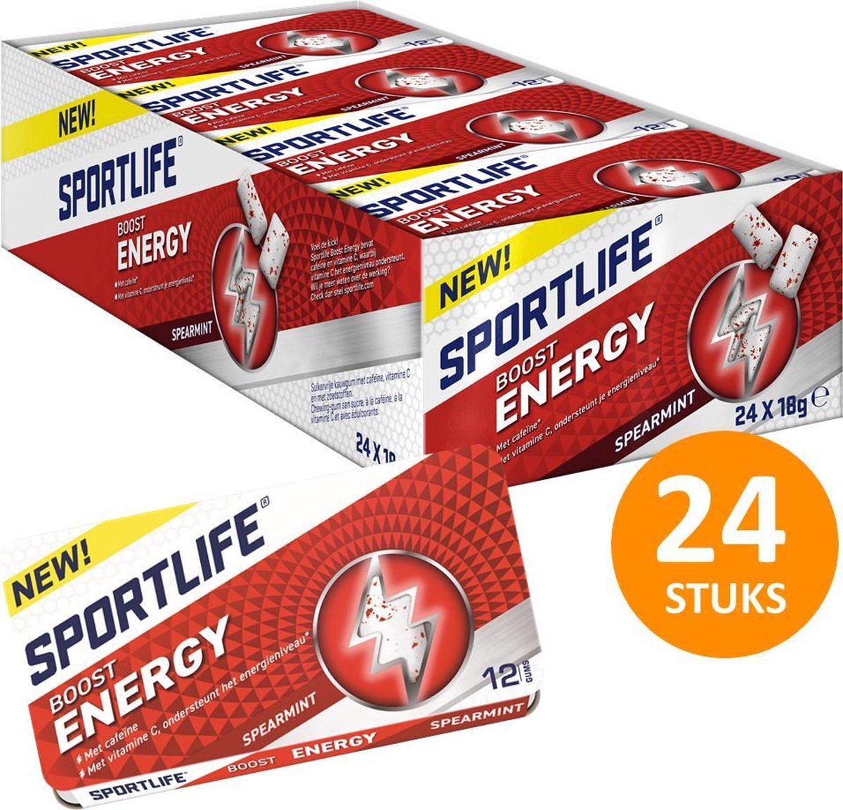 Sportlife Boost Energy 24 pakjes à 18 g Suikervrije Kauwgom - Frisse ...