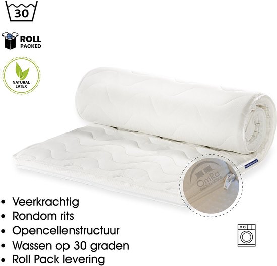 Omra - Topdek matras - 80% natuur latex - Roll pack - 180x200x7 cm ...