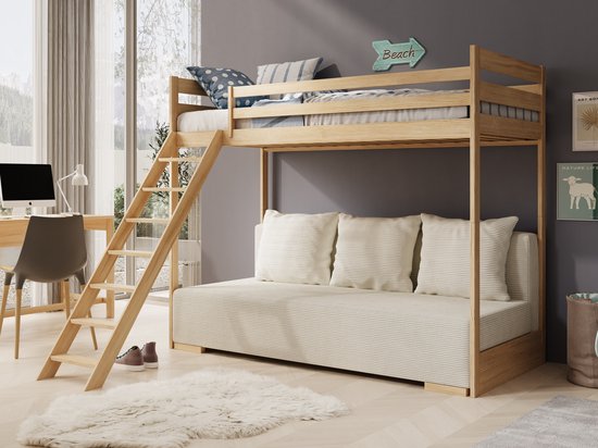 Meubella - Hoogslaper Sam - Eiken - 90x200 cm - Met bank | bol