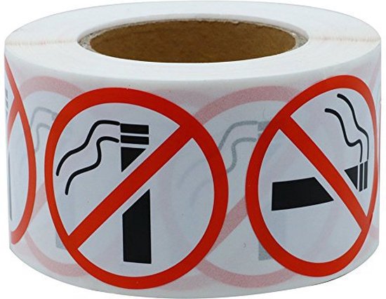 500 Stickers - Rond - niet roken teken - Diameter 2.5cm - wit&rood ...
