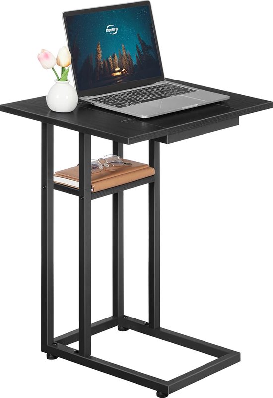 Bijzettafel in C-vorm, inklapbare banktafel, industriële stijl, met ...