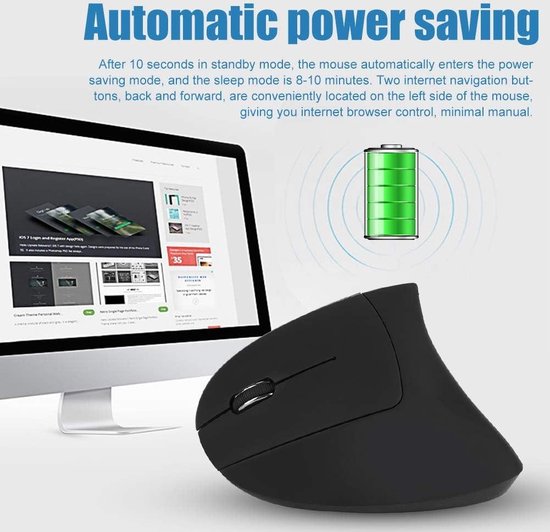 Draadloze Verticale Ergonomische Muis 2.4G - Linkshandig - 2000 DPI ...