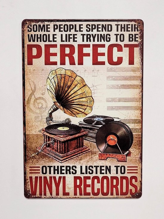 Trying to be perfect listen to Vinyl Records Reclamebord van metaal ...