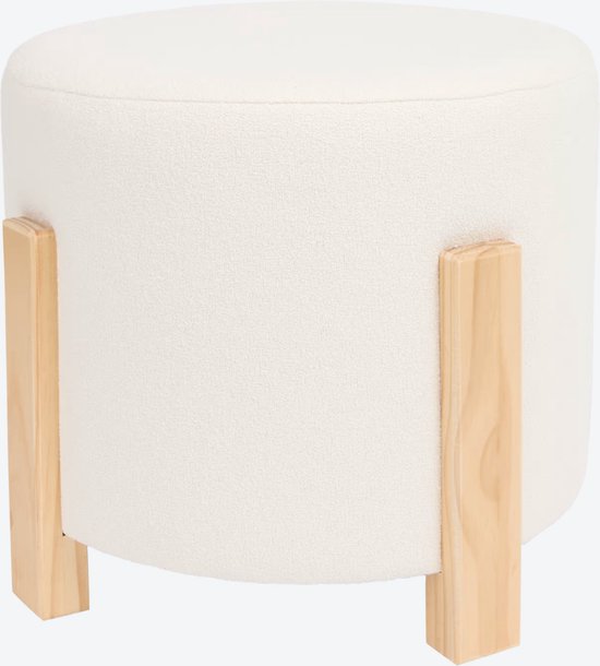 Studio Home poef met bamboe poten, Creme poef met beige poten | bol