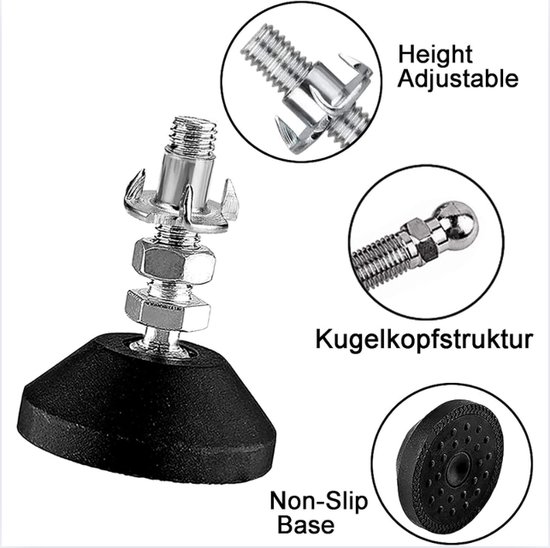 4 x M8 x 30 mm stelpoten met stille antislip rubberen voet, M8 ...