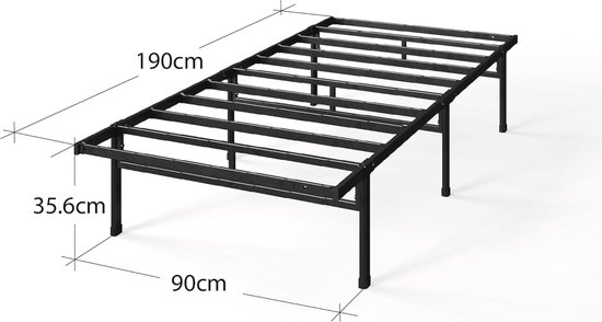 Eenpersoonsbed 90 x 190 cm met Opbergruimte - Metalen Platform Bedframe ...