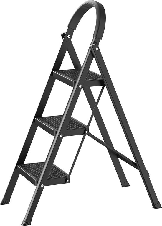 Opvouwbare 3-traps ladder met extra brede pedalen - Draagbare en ...