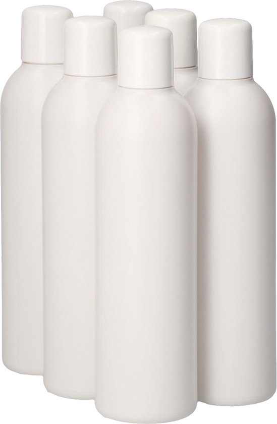 6 x 250 ml basic round HDPE wit + schroefdop wit- BPA Vrij - Niet ...