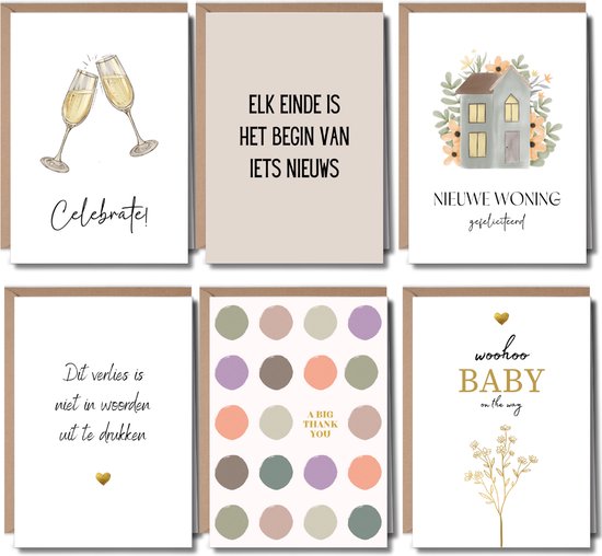 Momentuals - Wenskaarten Set - 6 stuks - Wenskaarten met Envelop - Kaartenset -... | bol