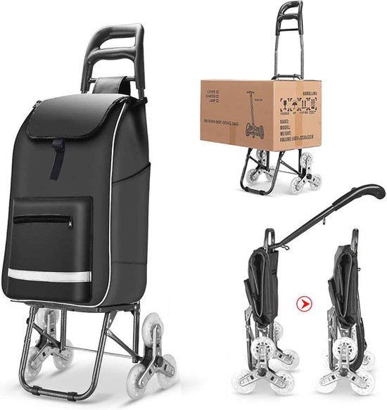 Opvouwbare Winkelwagen met Trapklimfunctie en 6 Wielen - Max Capaciteit ...
