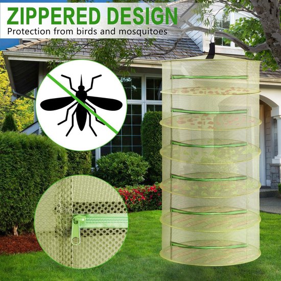 6 Ply Herb Dryer Hanging Net with Zip Plant Rack - S-Shaped Hooks - Dry ...