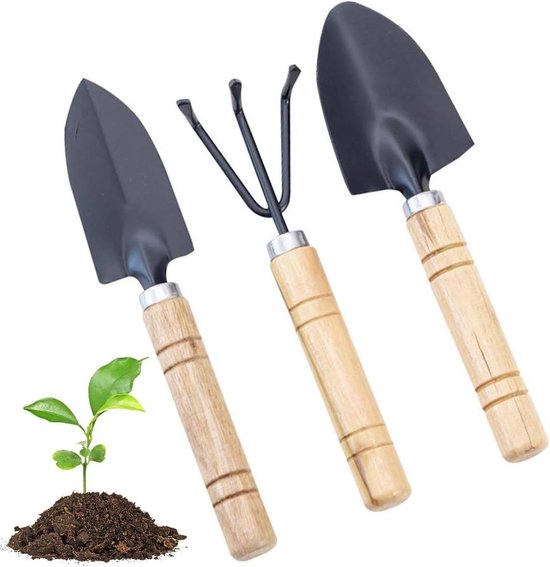 Tuinschep 3 stuks mini-tuingereedschap kleine hark schep met houten ...