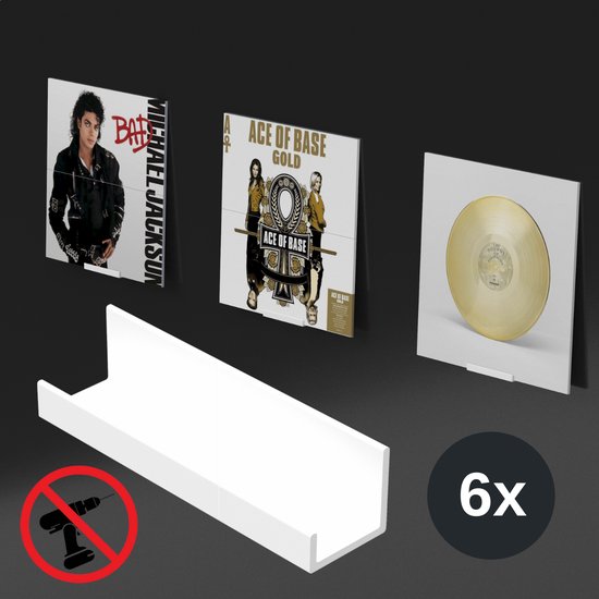Witte LP Muurhouder 6 stuks 9cm Lang | Zelfklevende Vinyl Houder ...