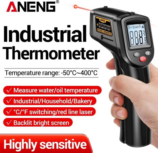 ANENG Digitale Infrarood Thermometer - Zwart - Bereik -50 t/m 400 °C ...