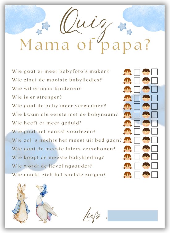 Mama of Papa Invulkaarten - Studio Claire - Babyshower Quiz Spel - 20x A6 Kaarten -... | bol