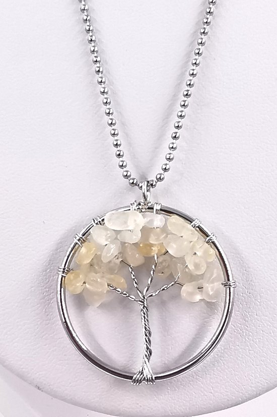 Edelsteen - Gele Calciet - Levensboom - hanger - Ø 3cm - met bijpassend ...