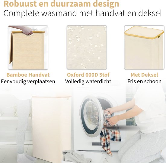 Wasmand met Waszak - 100L - Groot formaat - Wasmand met deksel - Sterk ...