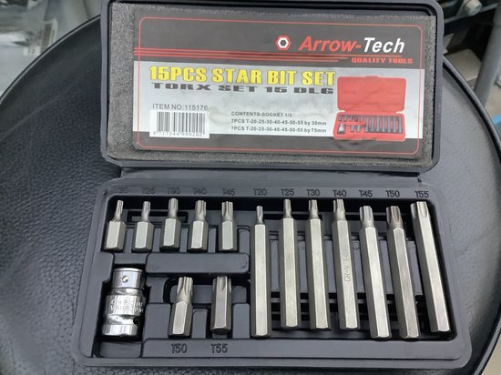 Torx sleutel set. 15 delig voor ratel 1/2 inch. Arrow-tech. in koffer. | bol
