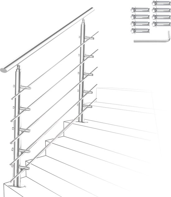 Trapleuning - Roestvrij Stalen - 80cm - 5 Dwarsbalken - leuning voor ...