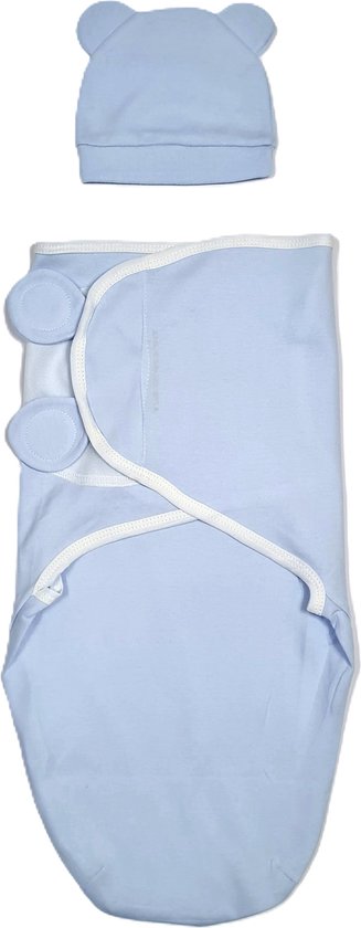 THINGS-TO-BUY Inbakerdoek met Muts Blauw – 0-3 maanden, 100% Katoen ...