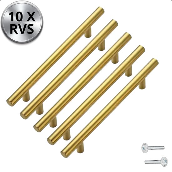 RVS Handgreep / Keukengreep Denver - T-greep Goud 200mm SET 10 stuks ...