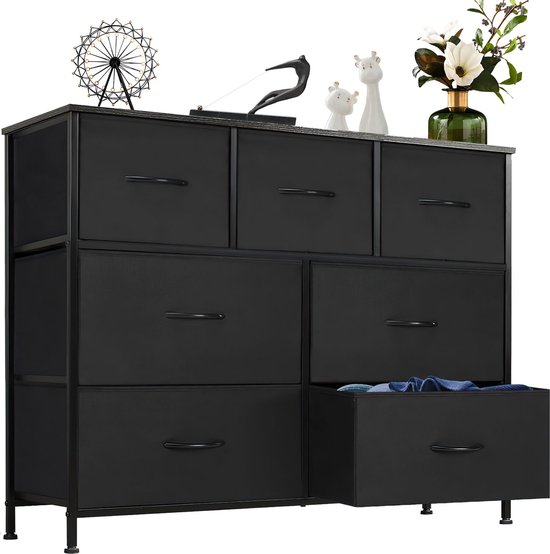 Commode met 7 stoffen lades, ladekast, opbergkast met houten bovenkant ...