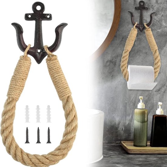 Vintage toiletpapierhouder, wc-rolhouder, touw van henneptouw, jute ...