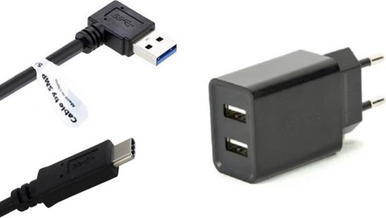 OneOne 2.1A lader + 0,95m Haakse USB C kabel. Universele 2 poorten oplader en prima... | bol