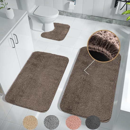 Set van Drie Luxe Badmatten met Antislip en Superieure Absorptie voor ...