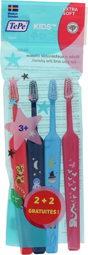 TePe Tandenborstel Kids Extra Soft - 4 stuks | bol