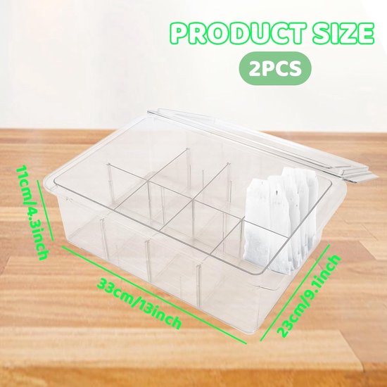 Set van 2 theezakjes opbergdozen met deksel, 33 x 23 x 11 cm, 8 vakken ...