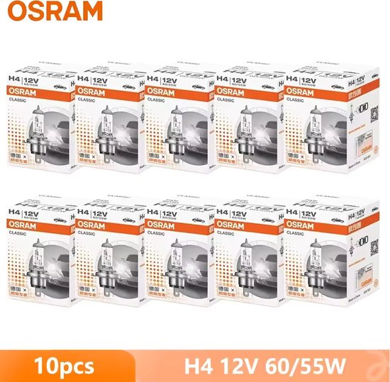 Lampe Halogène Osram Classic H4 - 12V - 50W - 3200K - Set de 10 pièces ...