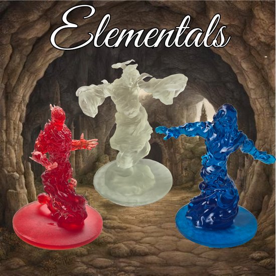 Set of 3 elemental miniatures (Vuur, lucht en water element monster ...