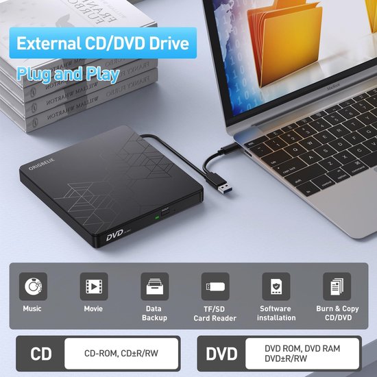 Externe USB 3.0 CD/DVD-speler voor PC en Laptop - Plug & Play DVD ...