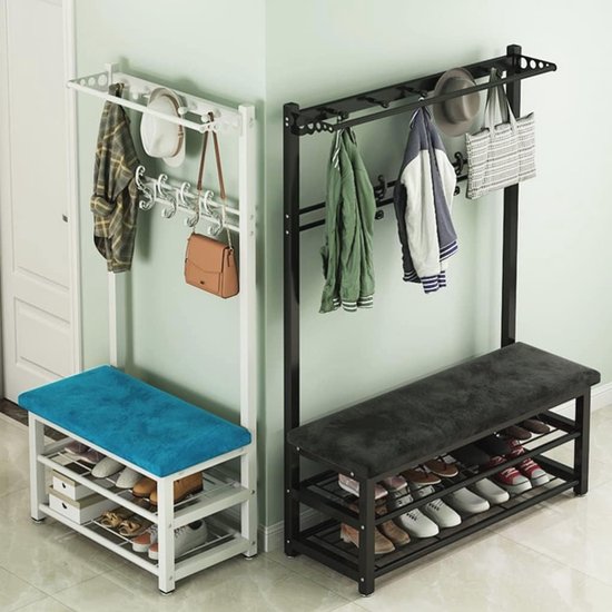 Industriële Hal Boom Kapstok met Schoenenbank en Opbergruimte - 4 in 1 ...