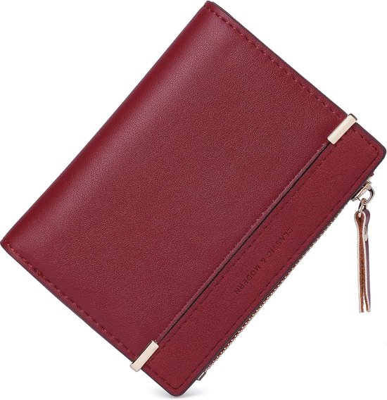 Leren dames portemonnee met meerdere vakken in klein formaat - Rood | bol