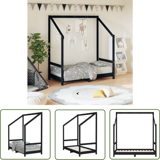 The Living Store Kinderbedframe 70x140 cm massief grenenhout zwart ...